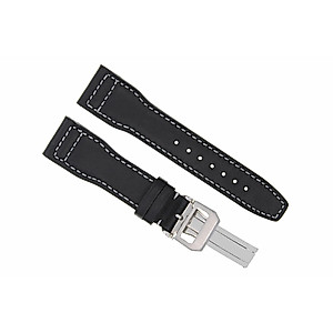 Ewatchparts 21MM LEATHER WATCH STRAP BAND COMPATIBLE WITH IWC PILOT PORTUGUESE WATCH CLASP BLACK WS