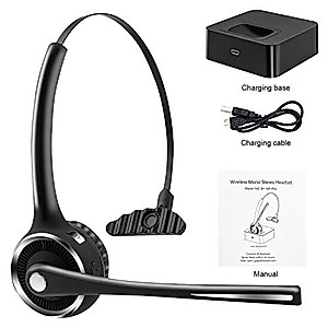 Friencity Trucker Bluetooth Headset, Wireless Headset with Microphone for Office Cell Phone, Noise Canceling On Ear Headphones for PC, VOIP, Call Center, Telephone, Mute Button, 15hrs Talking Time