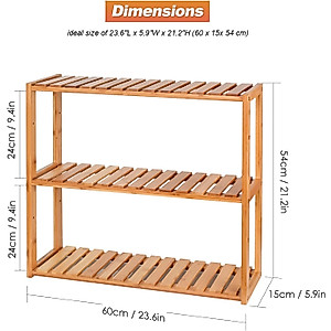PayLessHere Bamboo Shelf 3-Tier Storage Shelves Stand Adjustable Layer Rack with Adjustable Position for Home Bathroom Kitchen Storage Shelf Rack Bathroom Towel Shelf, Natural