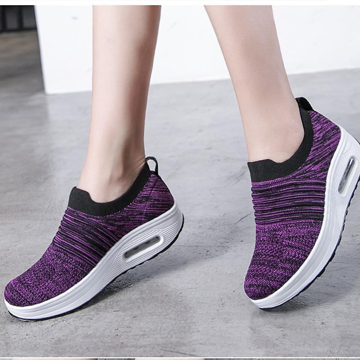 RiceelSor Women's Mesh Sock Walking Sneakers Air Cushion Slip On Breathable Non Slip Bring Arch Support Lightweight for Nursing Work Platform Loafers (Pink,4.5,Women,4.5)