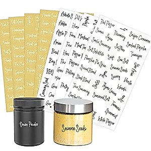 Simfree Kitchen Labels,276 Spice Jar Labels,Pantry Labels,White + Black Script Preprinted Stickers,Waterproof,Tear Resistant,Food Containers Organization Labels Organize Storage Containers,Black+White