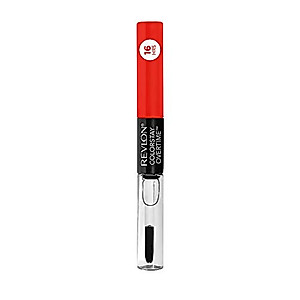 Revlon Liquid Lipstick with Clear Lip Gloss, ColorStay Face Makeup, Overtime Lipcolor, Dual Ended with Vitamin E in Red/ Coral, Cherry Time (580), 0.07 Oz