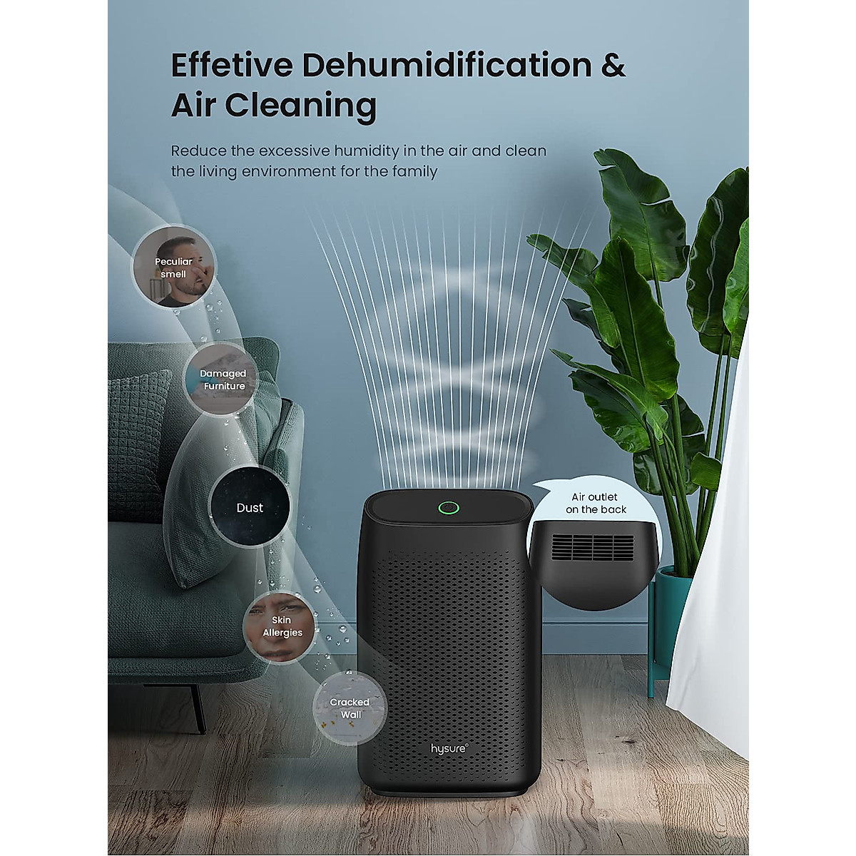 Hysure Dehumidifier,700ml Compact Deshumidificador 1200 Cubic Feet(215 sq ft) Quiet Portable Dehumidifier for Bathroom RV Dorm Room Baby Room Home - Black