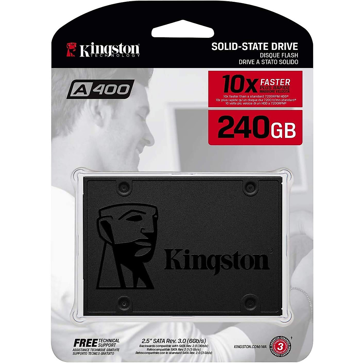 Everything But Stromboli Kingston 240GB A400 SSD 2.5" SATA 3.0 Internal Solid-State Drive (SA400S37/240G) Bundle with (1) SSD/HDD Enclosure USB 3.0