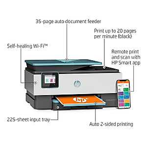 HP OfficeJet Pro 8028e All-in-One Wireless Color Inkjet Printer, Print Copy Scan Fax, Auto 2-Sided Printing, 20 ppm, 2.7" Color Touchscreen, Self-Healing Wi-Fi, W/MD Cable