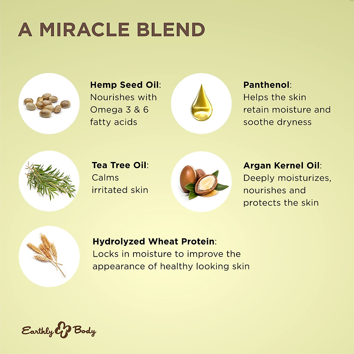 Earthly Body Miracle Oil Shave Cream, 16 oz - Helps Reduce Nicks, Small Cuts & Skin Irritation - With Tea Tree, Hemp Seed & Argan Oils - 100% Vegan, Cruelty Free