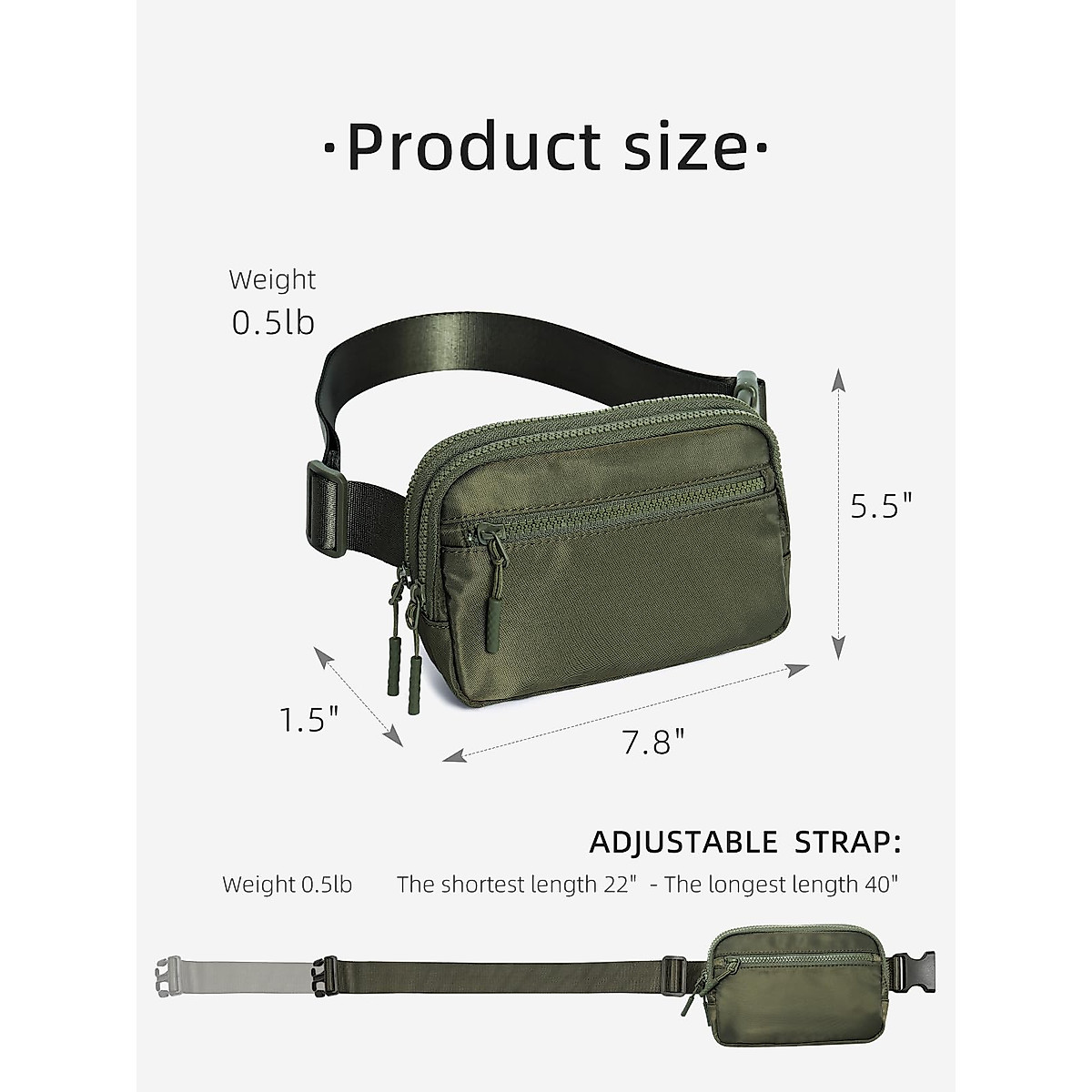 WESTBRONCO Fanny Packs for Women Men, Belt Bag with 4 Zipper Pockets, Fashion Waist Packs, Lightweight Crossbody Bags with Adjustable Strap for Workout/Running/Hiking (Green)
