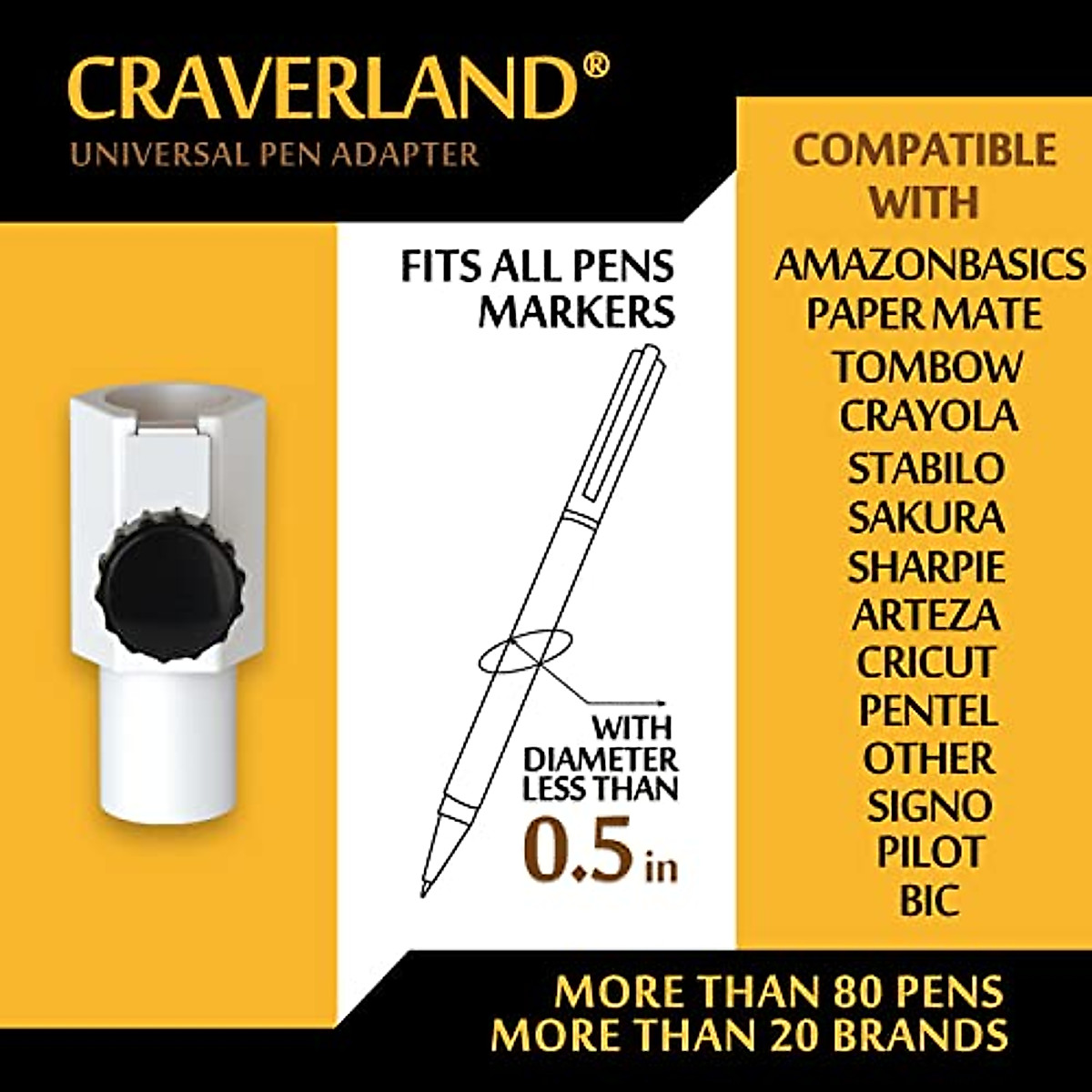 CRAVERLAND Universal Pen Adapter for Cricut Maker 3/Explore 3/Air 2/Air/Maker/Explore Cutting Machine,One Adapter fits All Pens Markers Scoring Stylus Pen Holders Set for Cricut