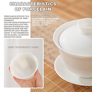 Aroplor China Kung Fu Gaiwan Teacup Traditional White Porcelain Tea Bowl Saucer Set for Brew Kung Fu Tea Porcelain Gift 5.5oz Jingdezhen Drinking Ware