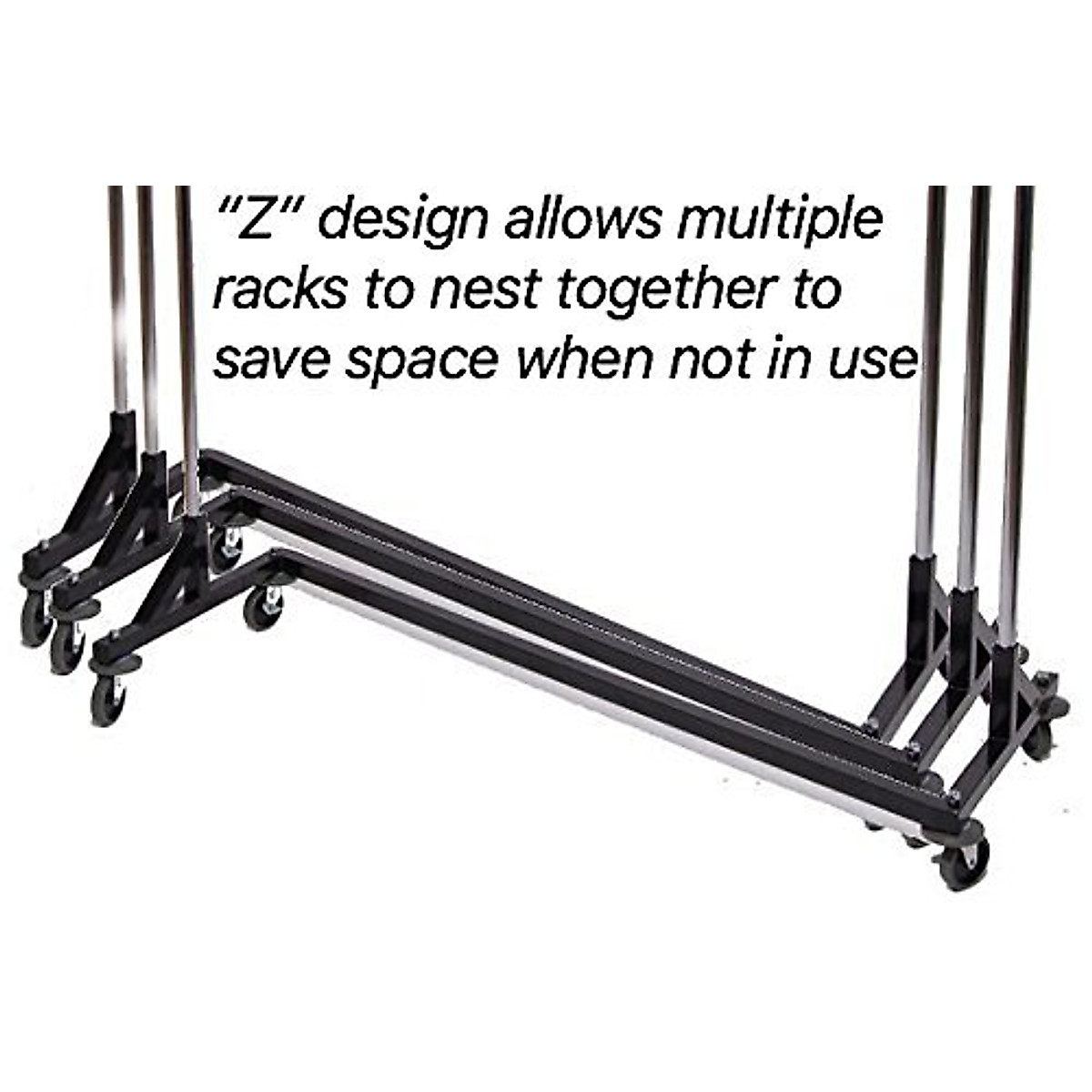 Only Hangers Commercial Grade Rolling Z Rack with Nesting Black Base