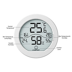 SECRUI Hygrometer Thermometer for Room Temperature Humidity Meter Indoor Thermometer Accuracy Calibration LCD Temperature Sensor with Maximum and Minimum Records, TH1, White, 2 Pack