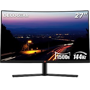 Deco Gear 27-Inch 2560x1440 HDR 400 Color Accurate Curved Gaming Monitor, VA Panel, 16:9 Aspect Ratio, 3000:1 Contrast Ratio, 99% sRGB, 85% NTSC, 90% DCI-P3, 83% Adobe RGB, 144Hz Refresh Rate