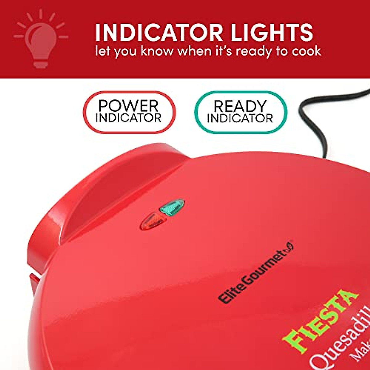 Elite Gourmet EQD-118 Non-Stick Electric, Mexican Taco Tuesday Quesadilla Maker, Easy-Slice 6-Wedge, Grilled Cheese (Red)