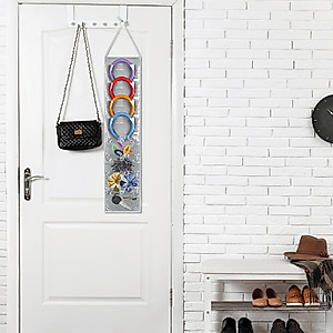 Shappy Headband Holder,Hanging Headband Storage Organizer Women, headphone organizer classroom Hair Accessory Holder with PVC Clear Pockets(8.7 inches,Gray)