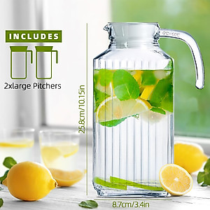 AiHeart Glass Pitcher with Lid,2pcs Glass Fridge Pitcher with Handle,Large Capacity Beverage Container Pitcher with Spout Glass Jug for Coffee, Milk, Juice - 63oz