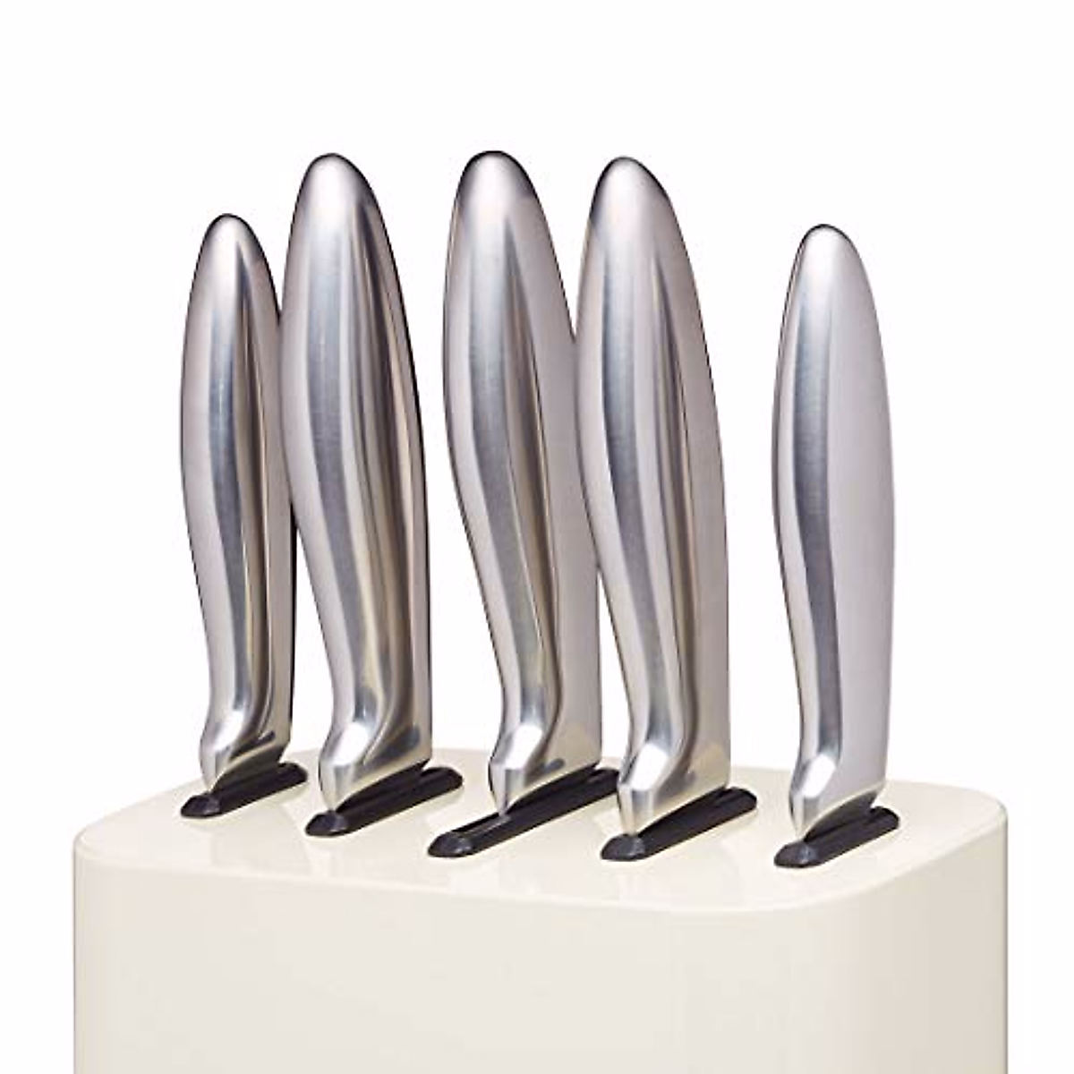 Kitchen Craft Lovello Retro 5-Piece Stainless Steel Knife Set and Knife Block – Vanilla Cream