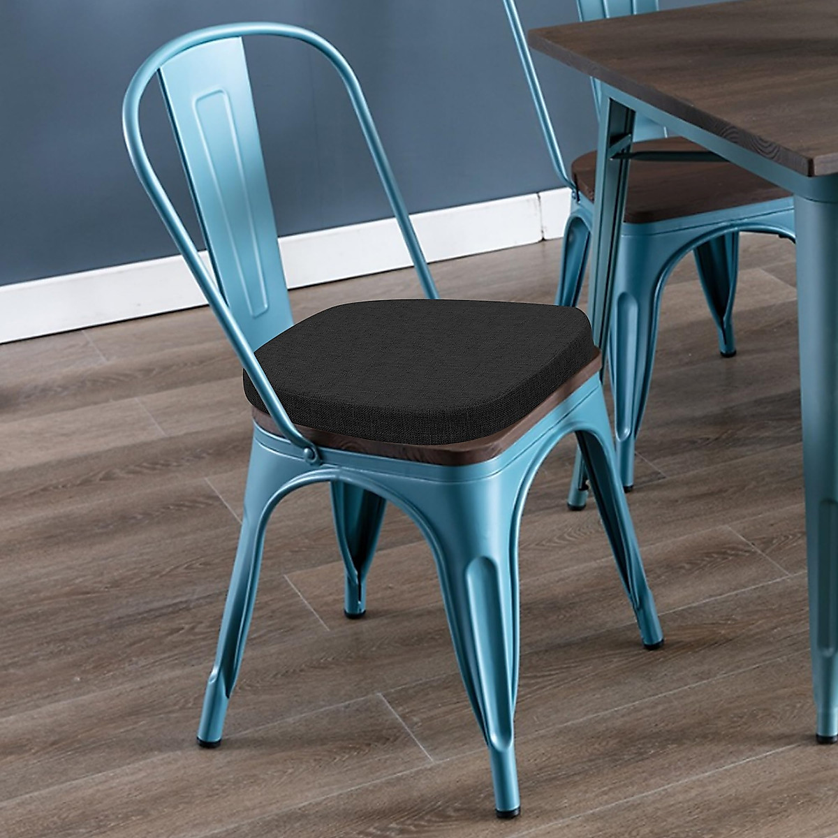 baibu 14x14 Inches Metal Chairs Cushions with Ties Set of 4, Non-Slip Metal Dining Chair Pads Kitchen Chair Cushions with Machine Washable Cover - 4 Cushions Only (Black, 14x14x1.5in)