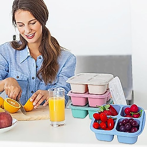 Aimkeoulee 4 Pack Snack Containers with Lids,Reusable 4 Compartments Bento Lunch Box, Divided Meal Prep Lunch Box, Food Storage Containers (Wheat(Blue/Green/Pink/Beige))