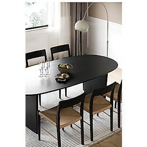 NIUYAO Modern Solid Oval Table with Double Pedestal, Natural Black Wood Top Table Simplicity Wabi-sabi Style Furniture for Dining Room Kitchen Leisure Coffee Table -47" L x 27.5" W x 29.5" H