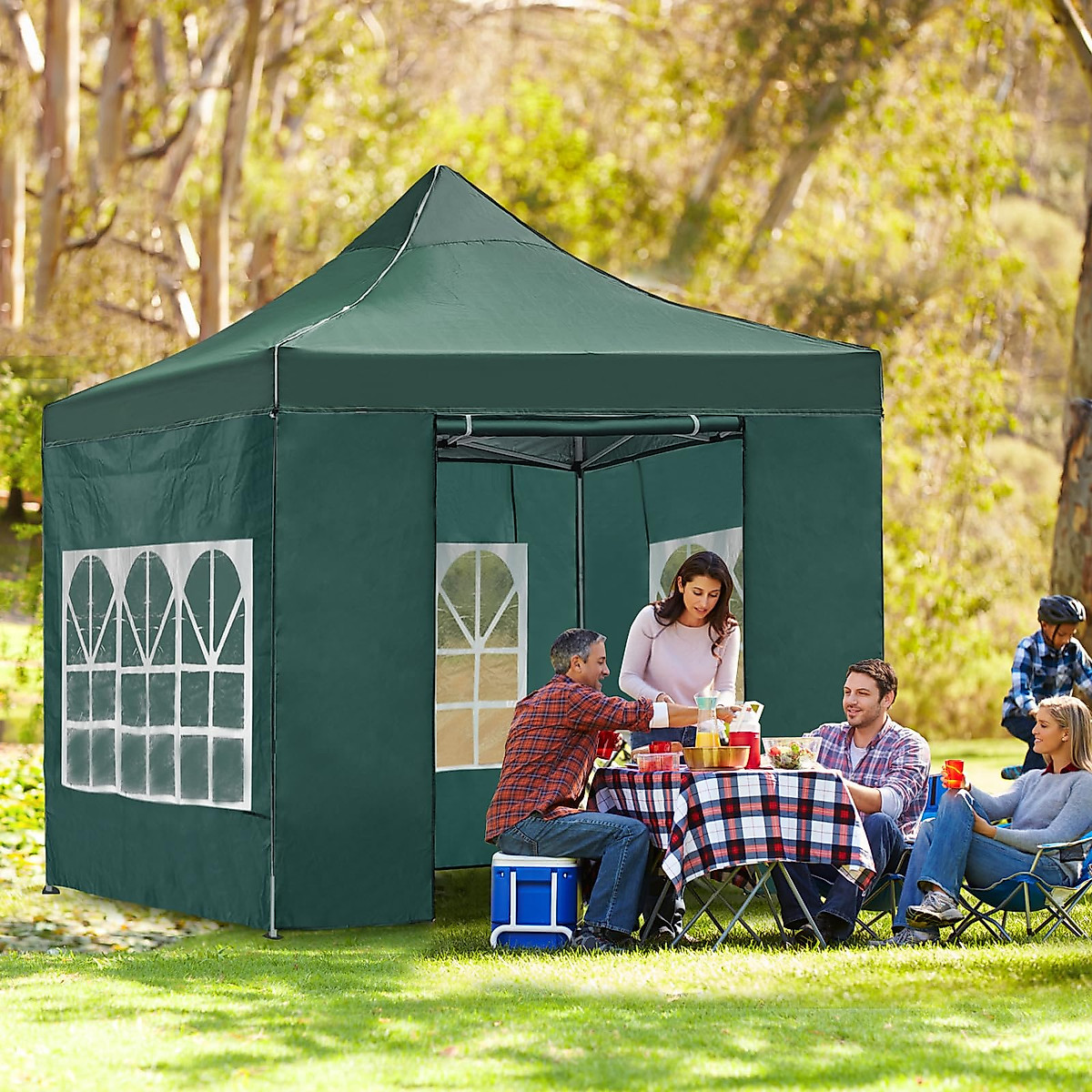 TUKAILAI 10x10ft Pop Up Gazebo, Water-Resistant UV Block Sun Shade Shelter with 4 Sidewalls 1 Door & 9 Windows, Outdoor Instant Canopy Tent for Garden Patio Camping Party Event (Dark Green)