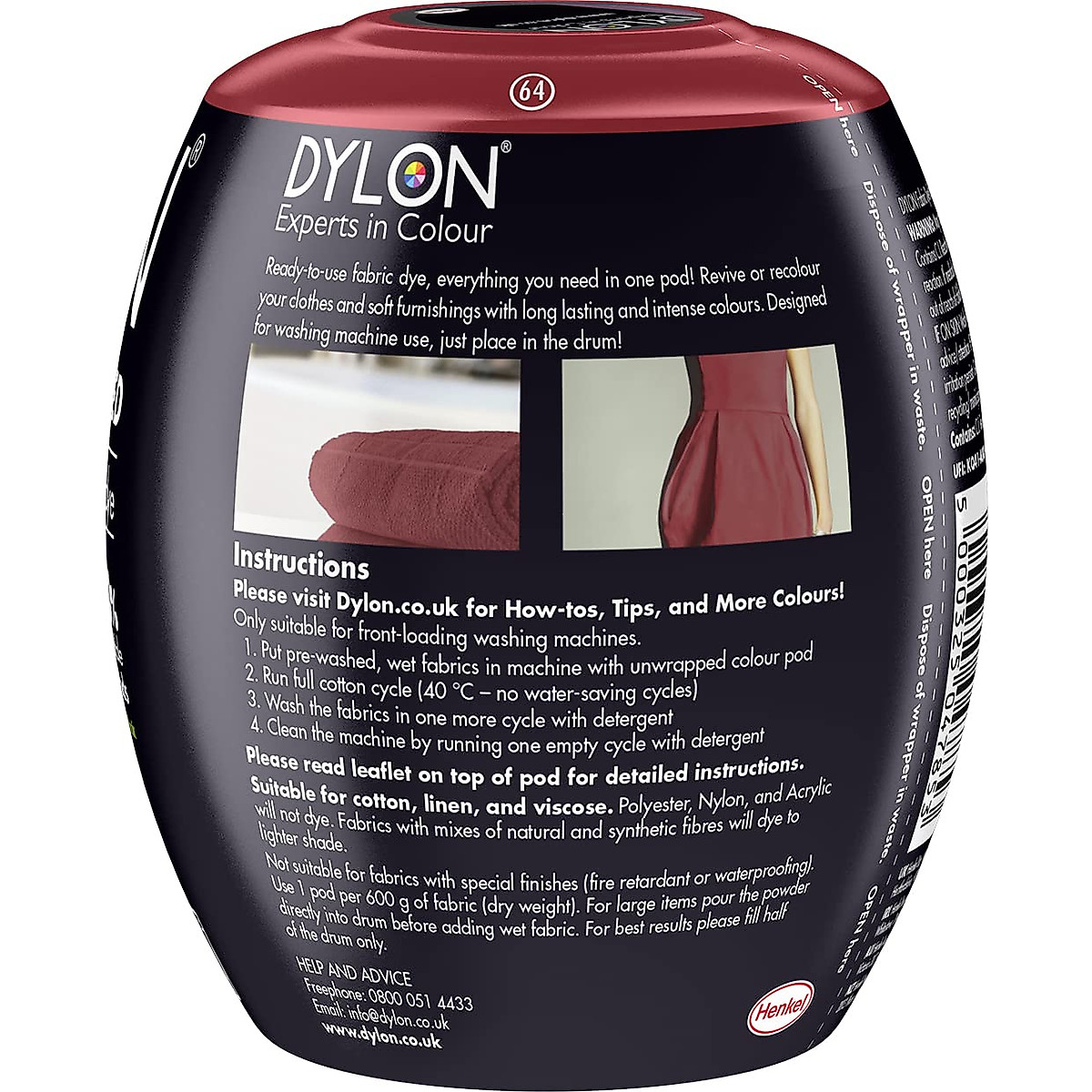 Dylon Washing Fabric Clothes Soft Furnishings Machine Dye Pod, 350 g (Pack of 1), Rosewood Red