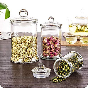 Suwimut Set of 3 Glass Apothecary Jars with Lids, Bathroom Vanity Storage Organizer Clear Apothecary Jars Qtip Holder Canister Set for Cotton Swabs, Cotton Balls, Makeup Sponges, Bath Salts, Mason Jar Bathroom Accessories Set