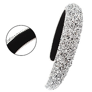 FASOTY Rhinestone Headband Women Fashion Handmade Silver Headband Crystal Diamond Bling Headbands Hair Hoops Padded Headband Glitter Beaded Jeweled Hairband Sparkle Hair Accessories