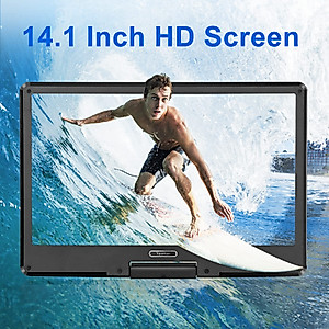 YOOHOO 16.9" Portable DVD Player with 14.1" Swivel HD Large Screen, DVD Player Portable with 6Hrs Playtime, Last Memory, Support USB/SD Card/Sync TV, Region-Free, Support Multiple Discs, Black