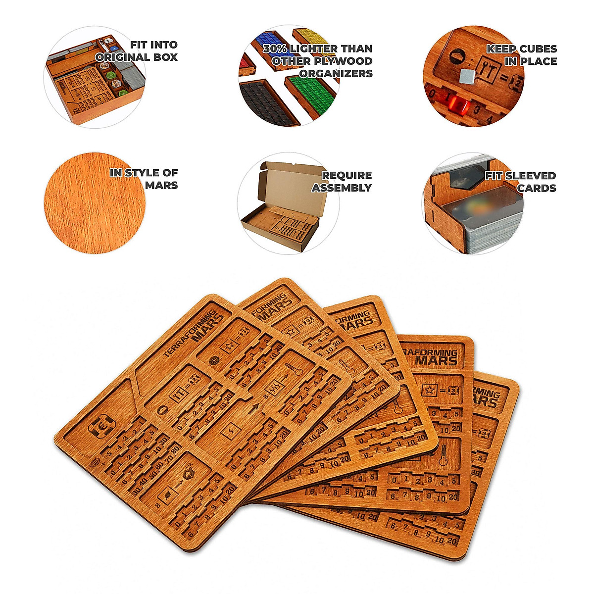 SMONEX Assembled Wooden Organizer Suitable for Board Game Terraforming Mars - Organizer with Player Boards for Storage Full Terraforming Mars Expansions