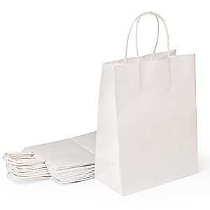 PAICUIKE White Kraft Paper Bags Gift Bags With Handle 10.6x4.3x8.3 100Pcs Party Favor Bags for Shopping Wedding,Baking Outer Bags,Birthday Party,Celebrations Gift Package