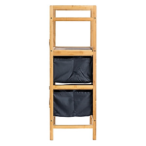 Household Essentials Bamboo Storage Shelf with Cotton Fabric Drawers, Natural and Black