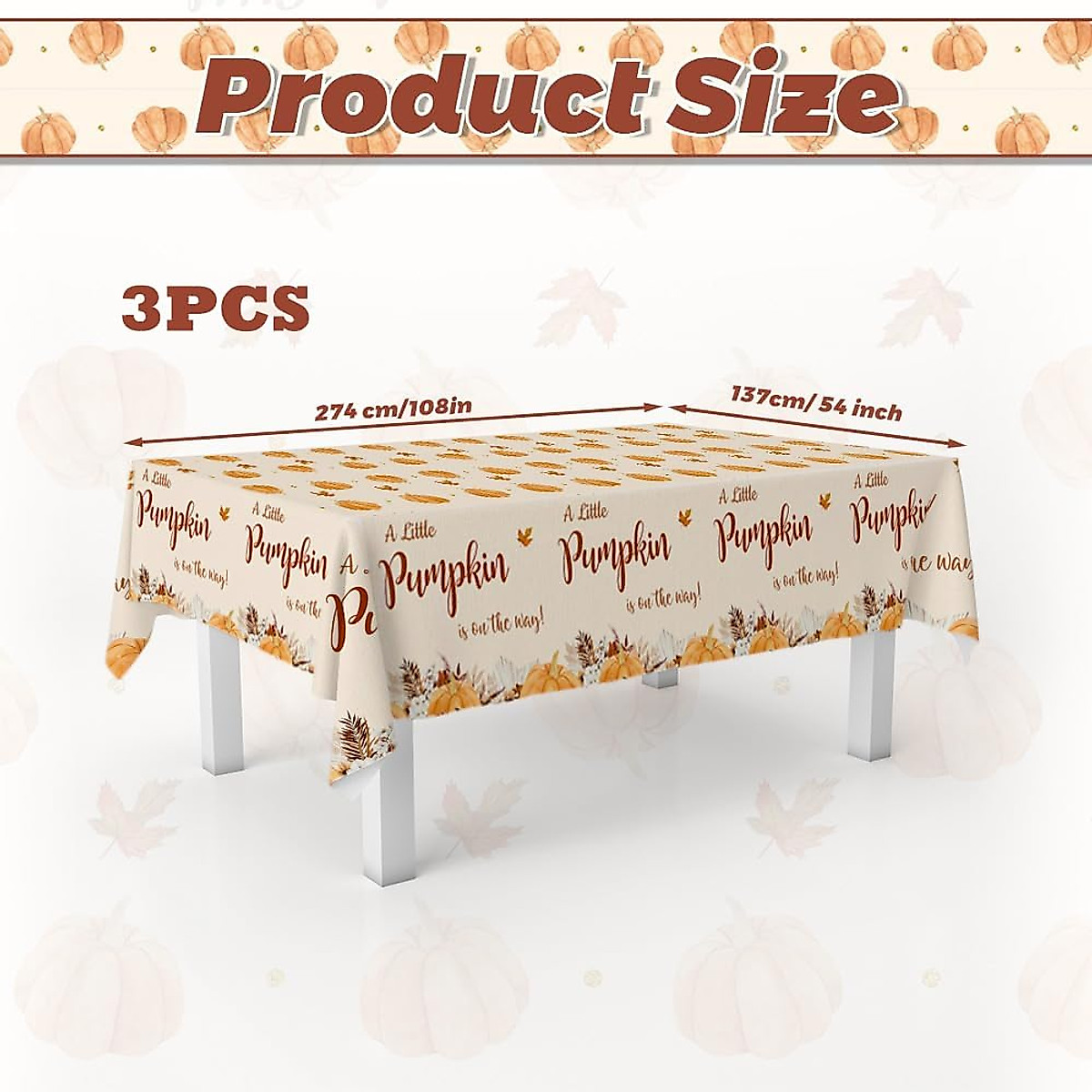 MEHOFOND Fall Boho Little Pumpkin Baby Shower Party Plastic Tablecloth Autumn Disposable Party Tablecloths A Little Pumpkin is on The Way Pumpkin Thanksgiving Party Decorations Tablecloth 3 PCS