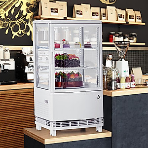 Takywep Commercial Refrigerator Display Case 2 Cu.FT, Two Glass Door Display Refrigerator Display Fridge, Countertop/Floor Refrigerator with LED Lighting, Adjustable Shelves, Double-Layered Glass