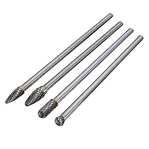 Yakamoz Set of 4Pcs 5.9-Inch Long Tungsten Steel Solid Carbide Rotary Burrs Set with 6mm Shank Fits Rotary Tool for Woodworking Drilling Carving Engraving