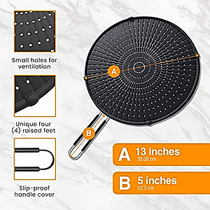 Beckon Ware 13 inch Oven Safe Silicone Splatter Screen for Frying Pan, Black