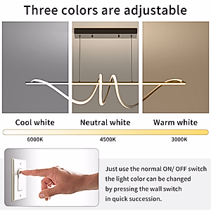 Mikeru Pendant Light Fixtures, Black Chandelier 39" Acrylic Anti Flicker Modern Chandelier with Remote Control Dimmable 3 Color Mode & Brightness Ceiling Lamp for Kitchen, Dining Room