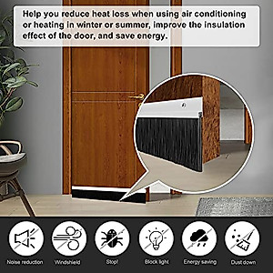 2 Pack Door Draft Stopper, Cuttable Under Door Seal 39” Length, Strong Adhesive Door Sweep for Exterior and Interior Doors（Aluminum）