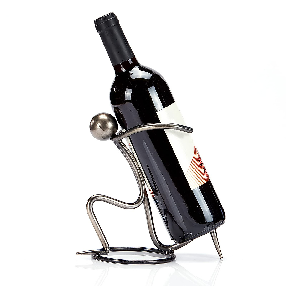 Aayla Tabletop Wine Rack - Metallic Silver Freestanding Countertop Figurine Wine Bottle Holder, Unique Wine Gifts and Accessories for Wine Lovers (Double 1)