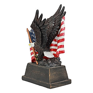 Ebros Patriotic Pride and Honor Bald Eagle Clutching American Flag Statue 10.75" Tall Wildlife Decor Figurine