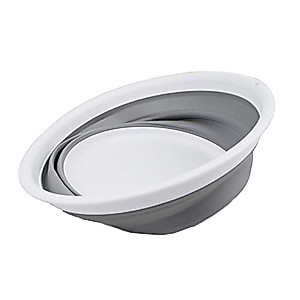 SAMMART 7.5L (1.98 Gallon) Collapsible Tub - Foldable Dish Tub - Portable Washing Basin - Space Saving Plastic Washtub (White/Grey (Set of 2))