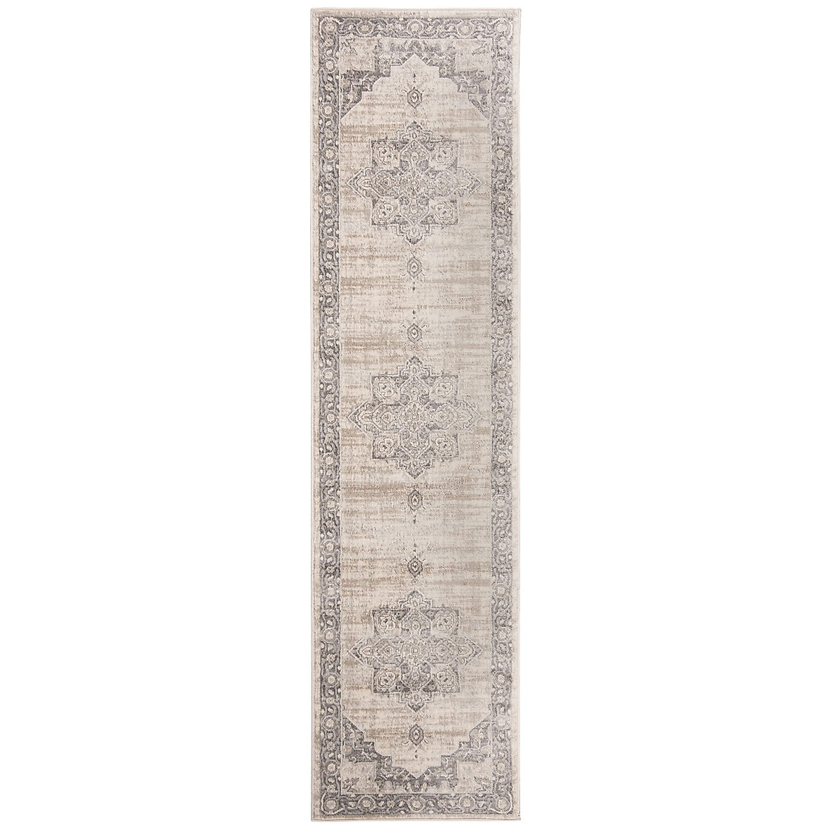SAFAVIEH Brentwood Collection Runner Rug - 2' x 12', Cream & Grey, Medallion Distressed Design, Non-Shedding & Easy Care, Ideal for High Traffic Areas in Living Room, Bedroom (BNT865B)