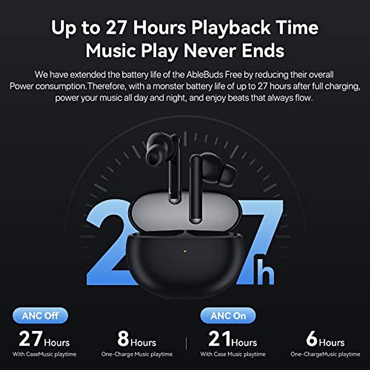 UMIDIGI Ablebuds Free Wireless Earbuds,Bluetooth 5.2 Headphones Noise Cancellation Earphones Stereo Bass Earphones，IP55 Waterproof Sports 27H Playtime in-Ear Built-in Mic Headset ENC Clear Calls