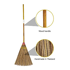 Garden Broom, 61 Inch, Natural Coconut Leaf Broom,Outdoor Brooms, Sweep Snow and Wet Leaves Multi-Surfaces Sturdy Outdoor Coconut Leaf Broom Bamboo Stick Handle Durable Broom Asian Heavy Duty Broom