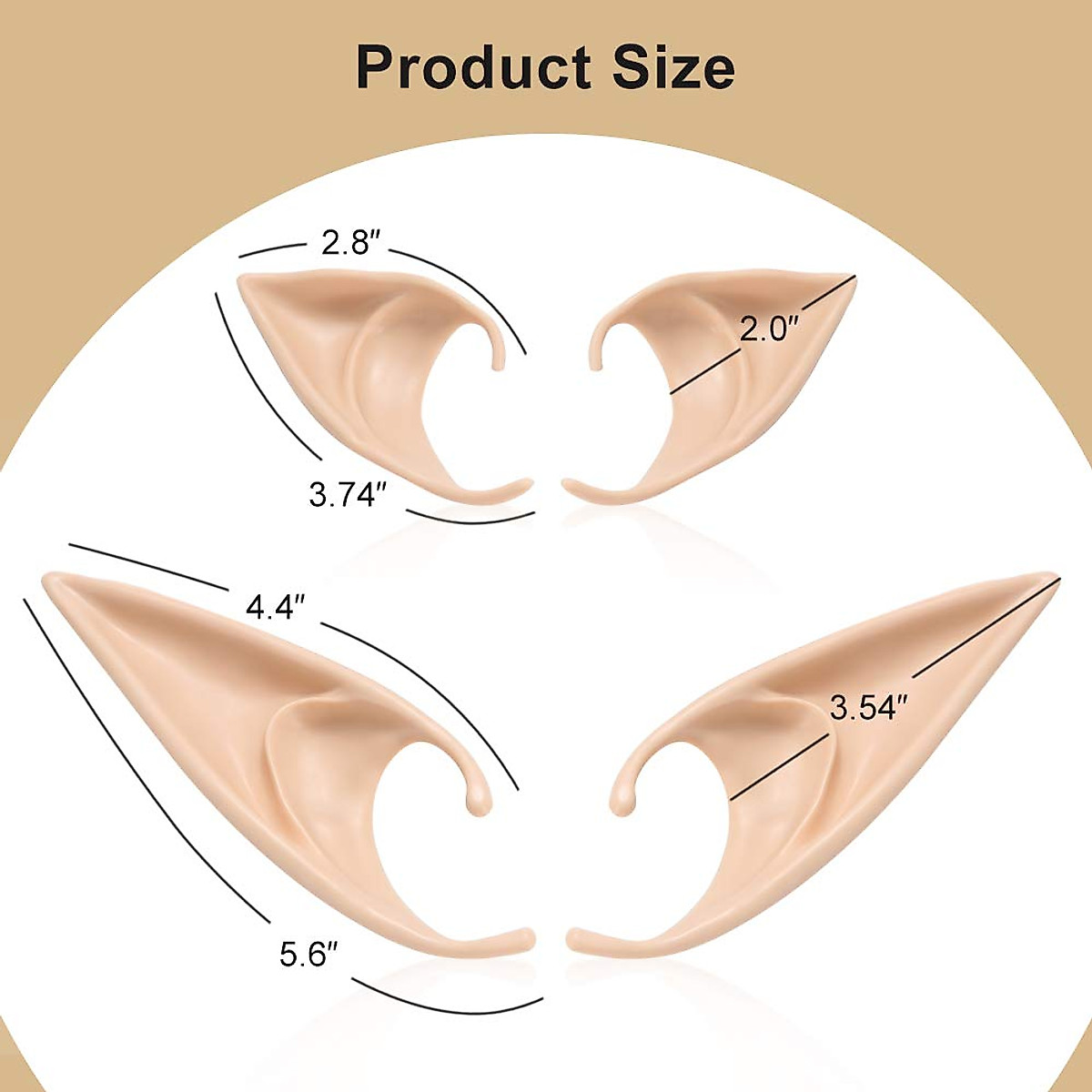 FRESHME Fairy Pixie Elf Ears - Medium and Long Style Cosplay Soft Pointed Ears Renaissance Party Christmas Halloween Costume Makeup Costume Accessories Elven Masquerade Vampire (2 Pairs)