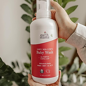 Earth Mama Simply Non-Scents Baby Wash Foaming Hand Soap, Organic Fragrance Free Body Wash, Unscented Body Wash, Castile Soap with Coconut Oil, Shea Butter, Calendula, & Aloe, 34floz