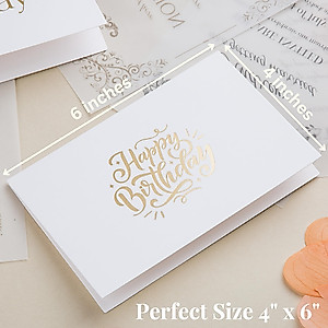 Paper Play 20 Pack Assorted Birthday Cards - 4 Matte Gold Foil Designs Happy Birthday Cards - 4 x 6 Inches Blank Birthday Notes Bulk Box Set - Greeting Cards with Envelopes & Gold Foil Stickers