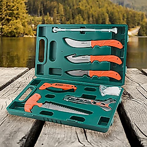 AccuSharp Hunting Kit, 9 Piece Processing Kit with 3 Hunting Knives, Bone Saw, Ribcage Spreader, Zip Ties, Gloves & Knife Sharpener, Complete Game Processing Kit with Case