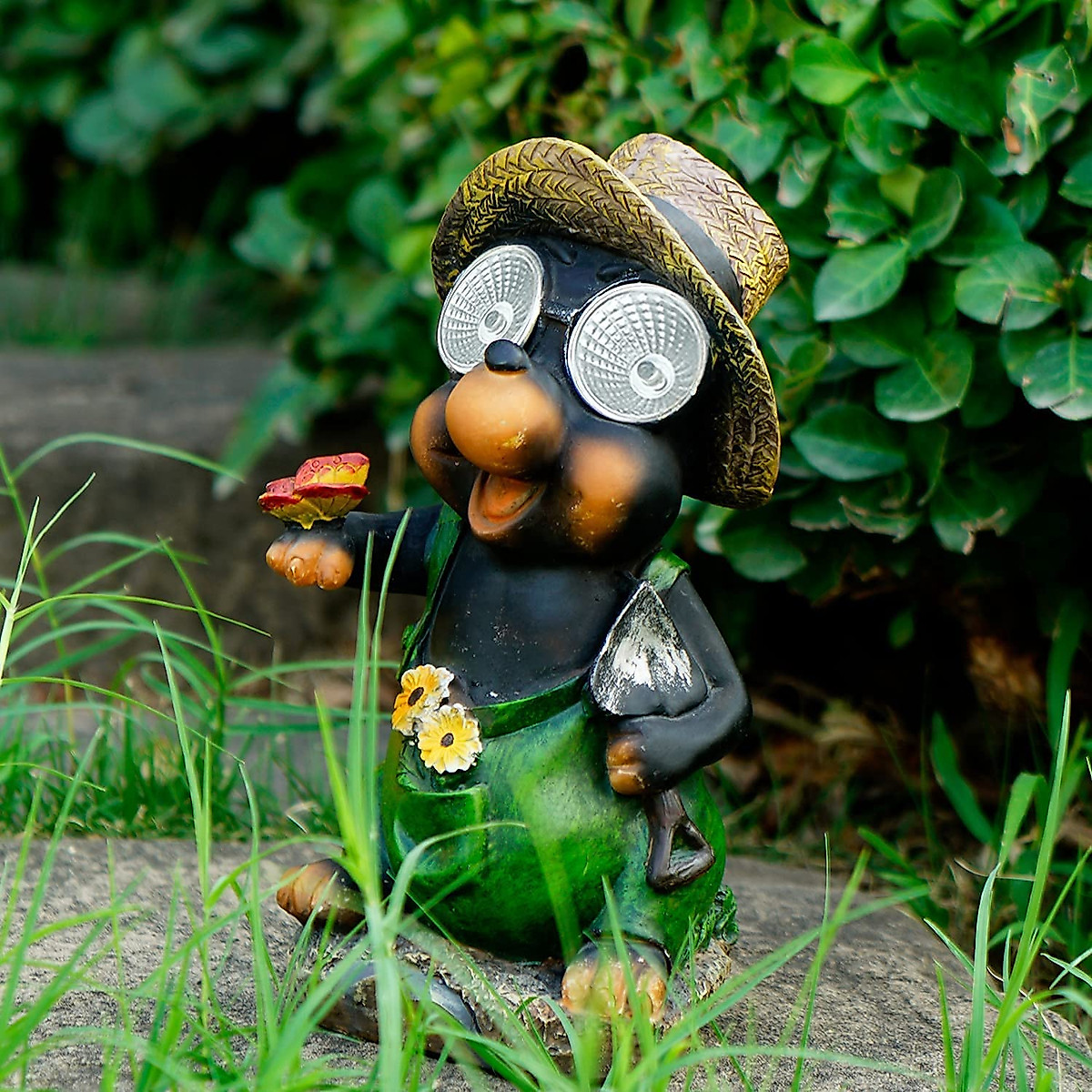 Iweshal Garden Statues Decor Outdoor Resin Garden Figurines with Solar Lights, Garden Sculptures & Statues Animal Ornaments for Outside Patio Lawn Yard Porch Christmas Decorations Gift