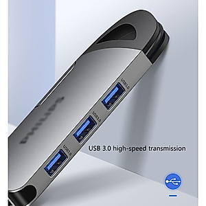 Port Expander USB C Docking Station 8-in-1 USB C Hub Adapter Aluminum Shell (4K HDMI, 3 USB3.0, SD/TF Card Reader, 60W PD, Ethernet Port USB Splitter