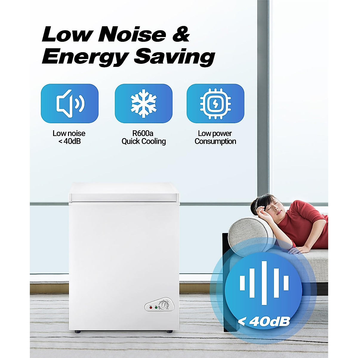 Mini Chest Freezer 3.5 Cu.Ft, Small Top Door Deep Freezer with 7 Adjustable Temperature, Removable Basket, Low Noise for Home, Apartment, Open Garage, Kitchen White